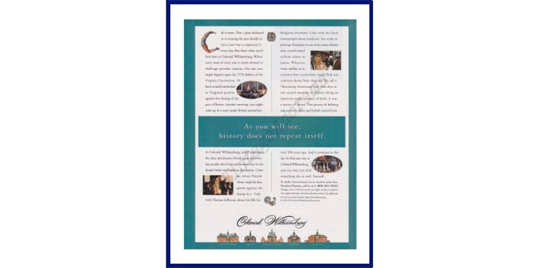 COLONIAL WILLIAMSBURG, VIRGINIA Original 1996 Vintage Color Print ...