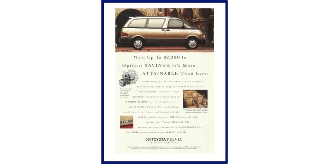 TOYOTA PREVIA MINIVAN Original 1995 Vintage Color Print Advertisement ...