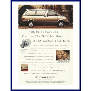 TOYOTA PREVIA MINIVAN Original 1995 Vintage Color Print Advertisement ...