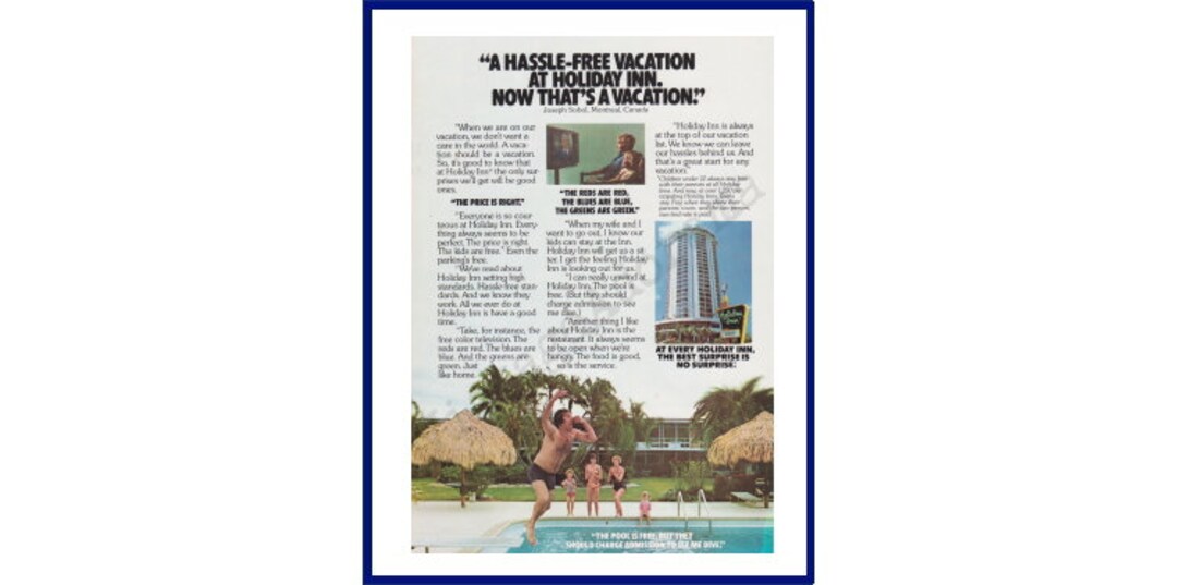 HOLIDAY INN Original 1977 Vintage Color Print Advertisement "a Hassle ...