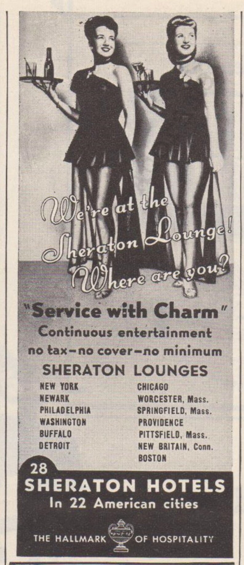SHERATON HOTELS Original 1948 Vintage Black & White Print Advertisement ...