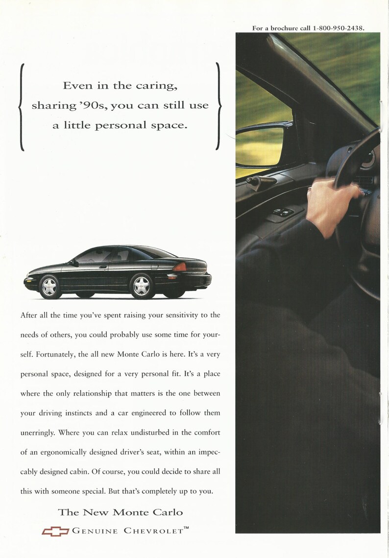 CHEVROLET MONTE CARLO Automobile Original 1995 Vintage Ad - "even in ...