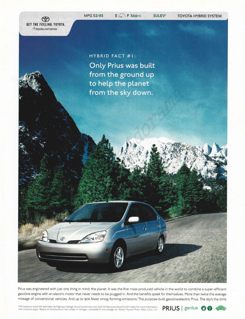 TOYOTA PRIUS AUTOMOBILE Original 2002 Vintage Advertisement "only Prius ...
