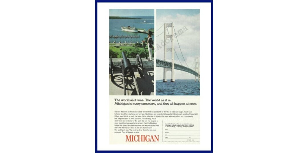 MICHIGAN Original 1968 Vintage Color Print Advertisement Old Fort ...