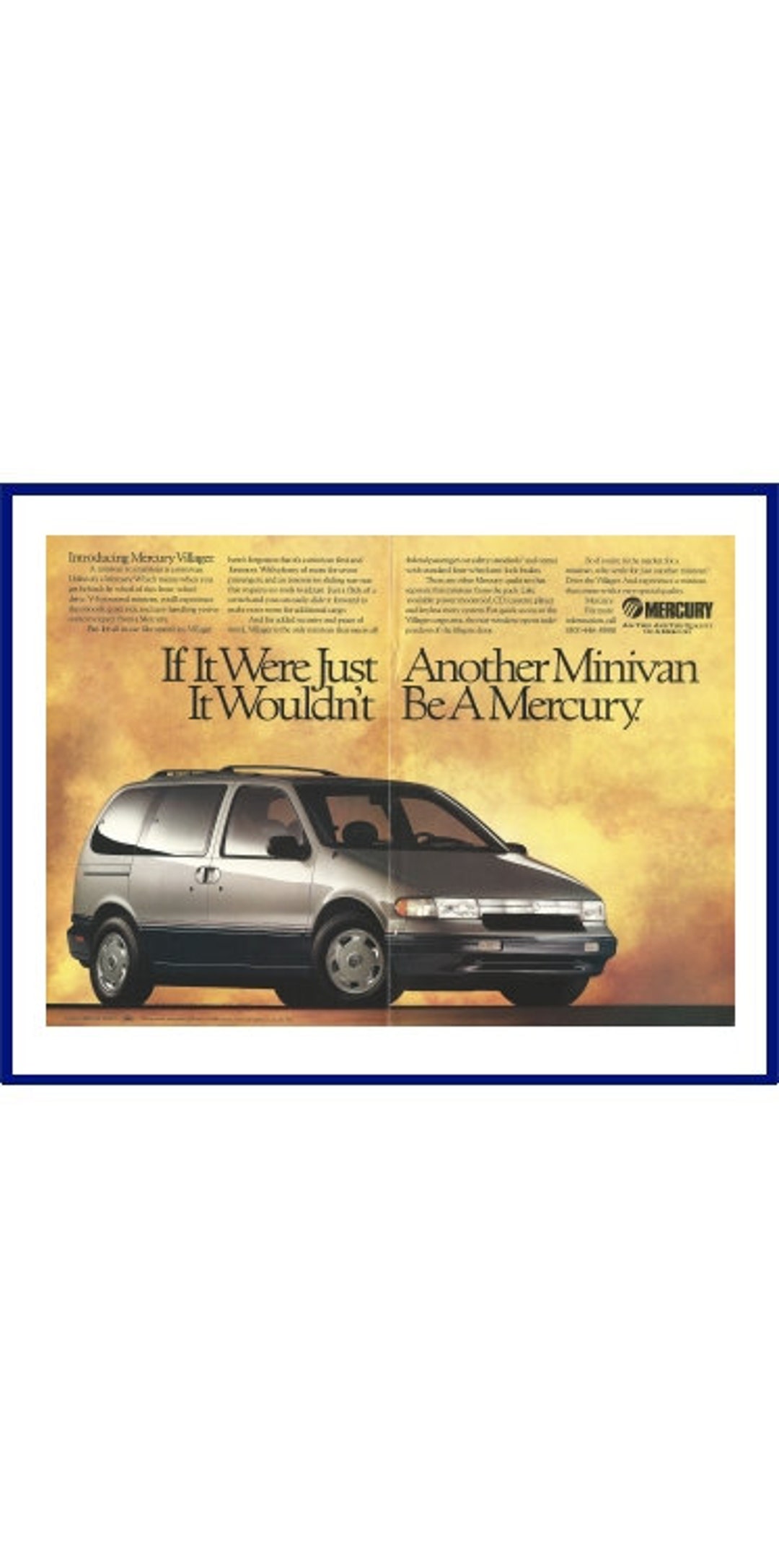 MERCURY VILLAGER MINIVAN Original 1992 Vintage Color Print ...