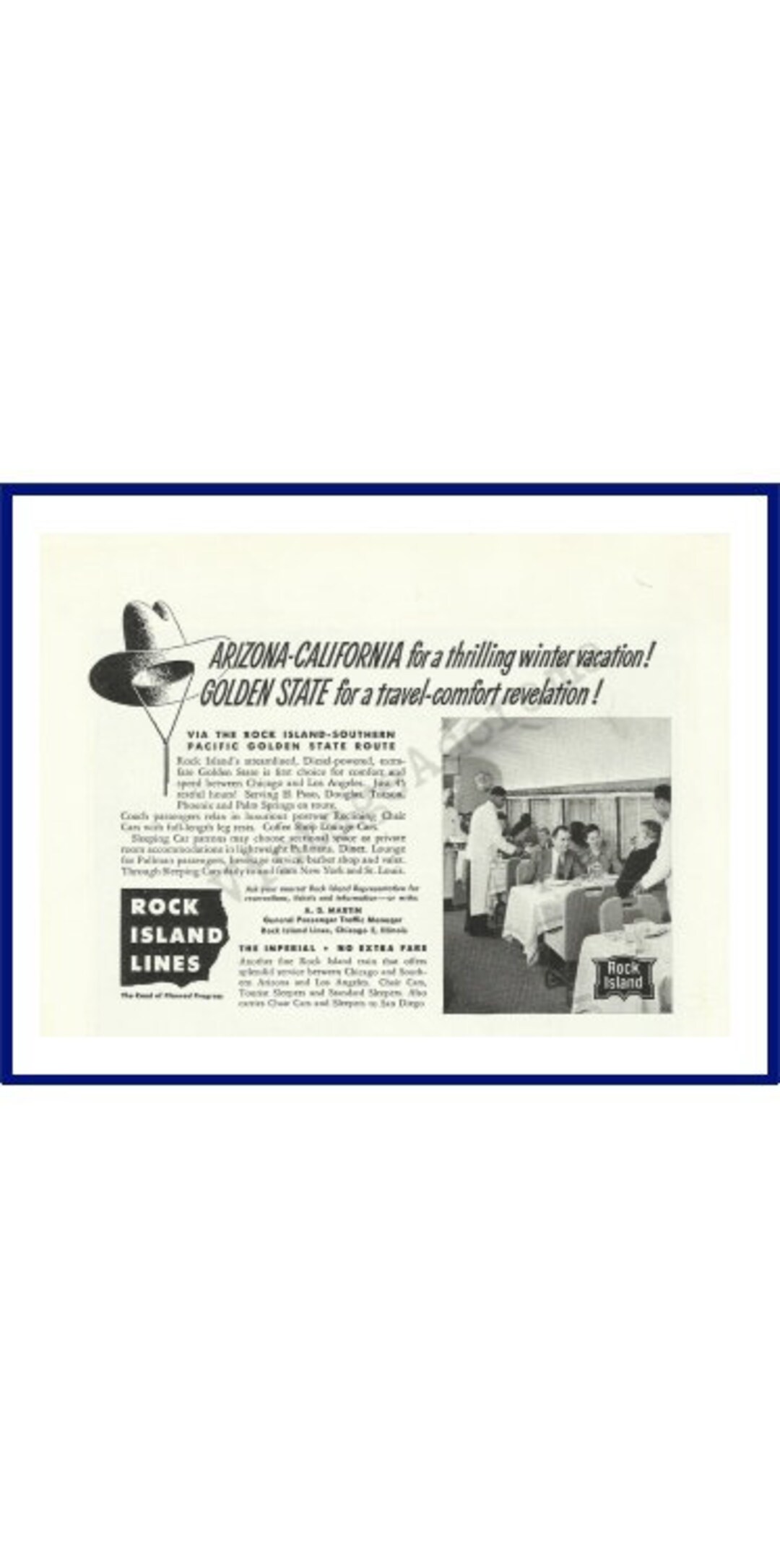 GOLDEN STATE TRAIN / Rock Island Railroad Original 1948 Vintage Black ...