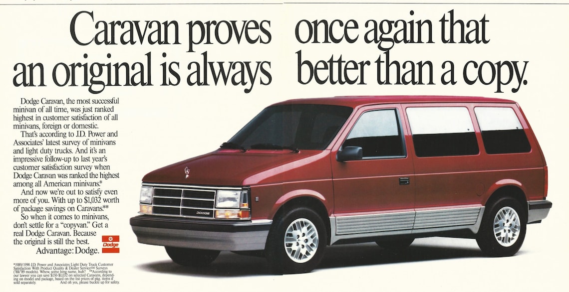DODGE CARAVAN MINIVAN Original 1990 Vintage Print Ad Red Van - Etsy