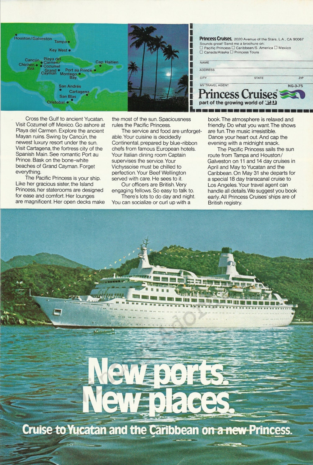 PRINCESS CRUISES Original 1975 Vintage Color Print Ad | Etsy