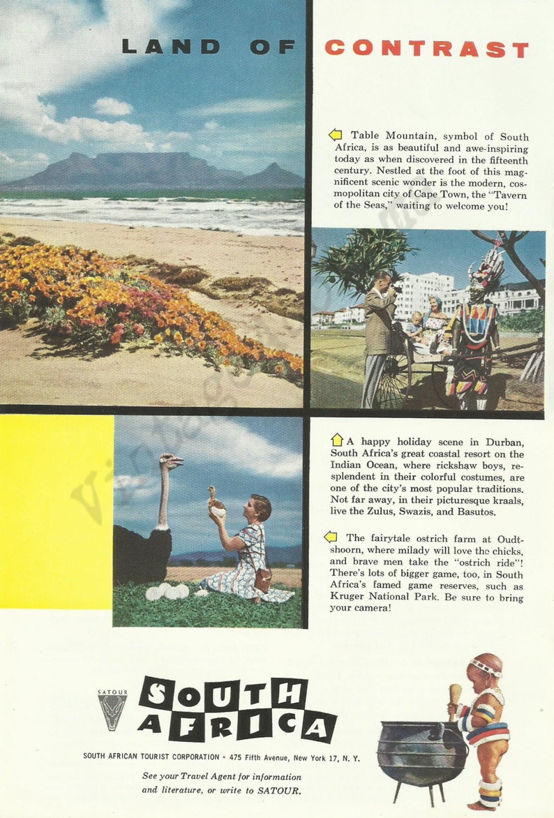 SOUTH AFRICA Original 1956 Vintage Color Print Advertisement - Etsy Denmark