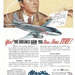 MARTIN AIRCRAFT Original 1947 Vintage Color Print Advertisement "yes ...