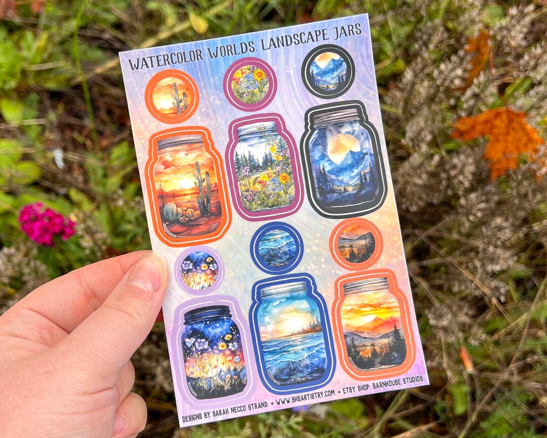 Landscape Jars Sticker Sheet, 4x6 Set of 12 Small Landscape Stickers ...