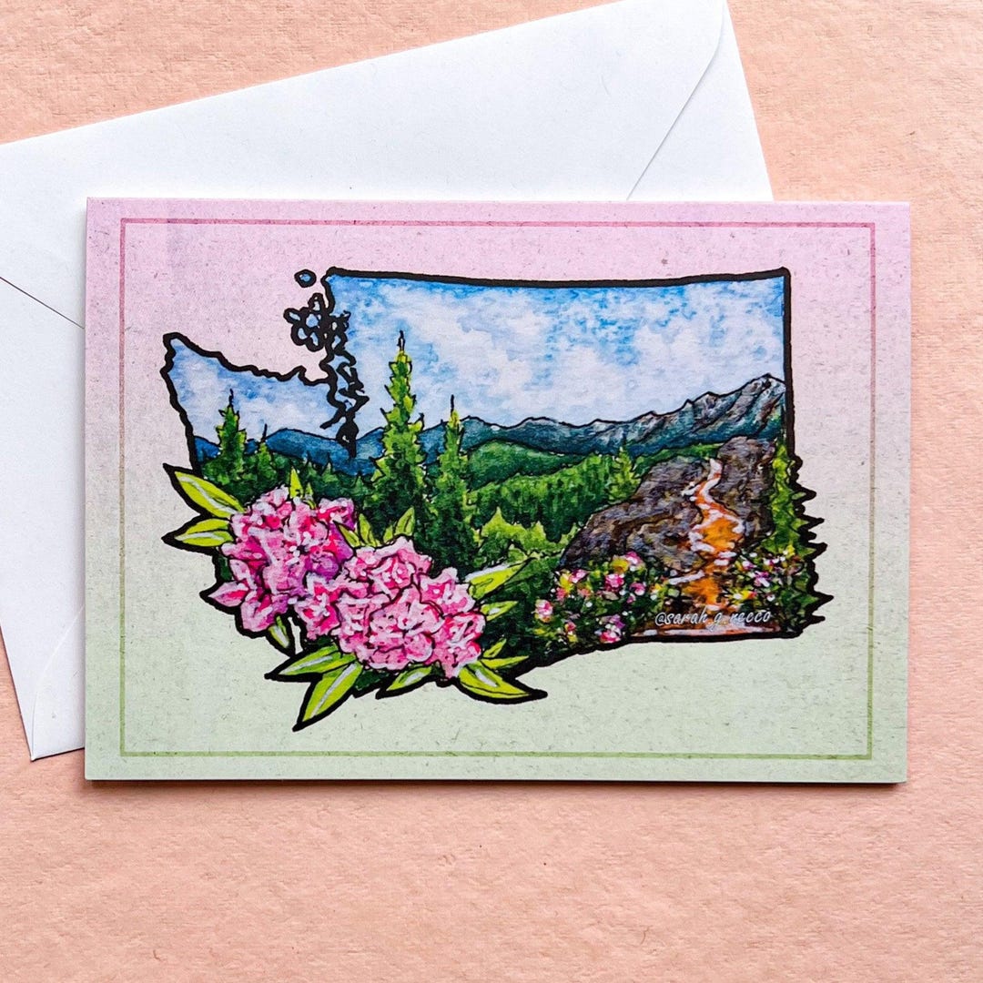 WA State Flower Greeting Card With Colorful Background, 4"x5.5" Blank ...