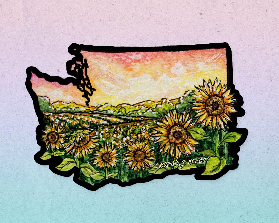 WA State Farm Flowers, 3" Vinyl Die-cut Sticker, Weatherproof ...