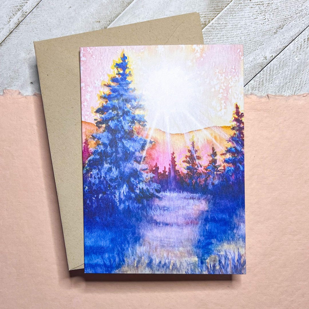 Winter Sunshine Landscape, 4"x5.5" Blank Card & Kraft Envelope - Etsy