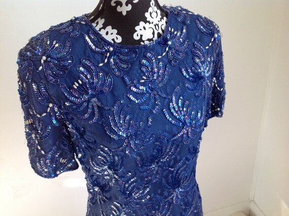 1920s design Art Deco Blue Sequin Cocktail Dress - Gem