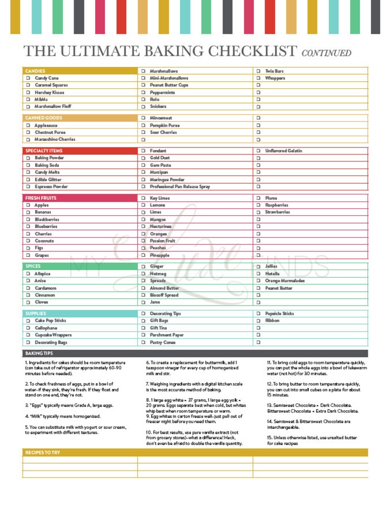 The Ultimate Baking Checklist For Baked Goods Printable Etsy