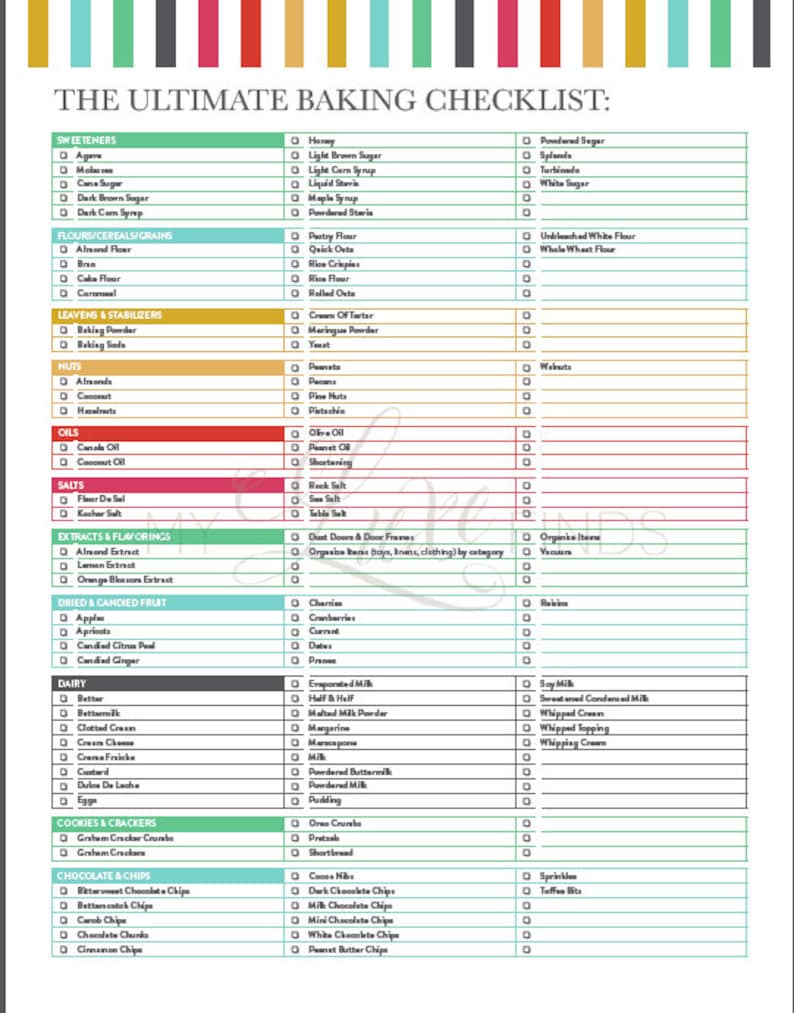 The Ultimate Baking Checklist for Baked Goods Printable | Etsy