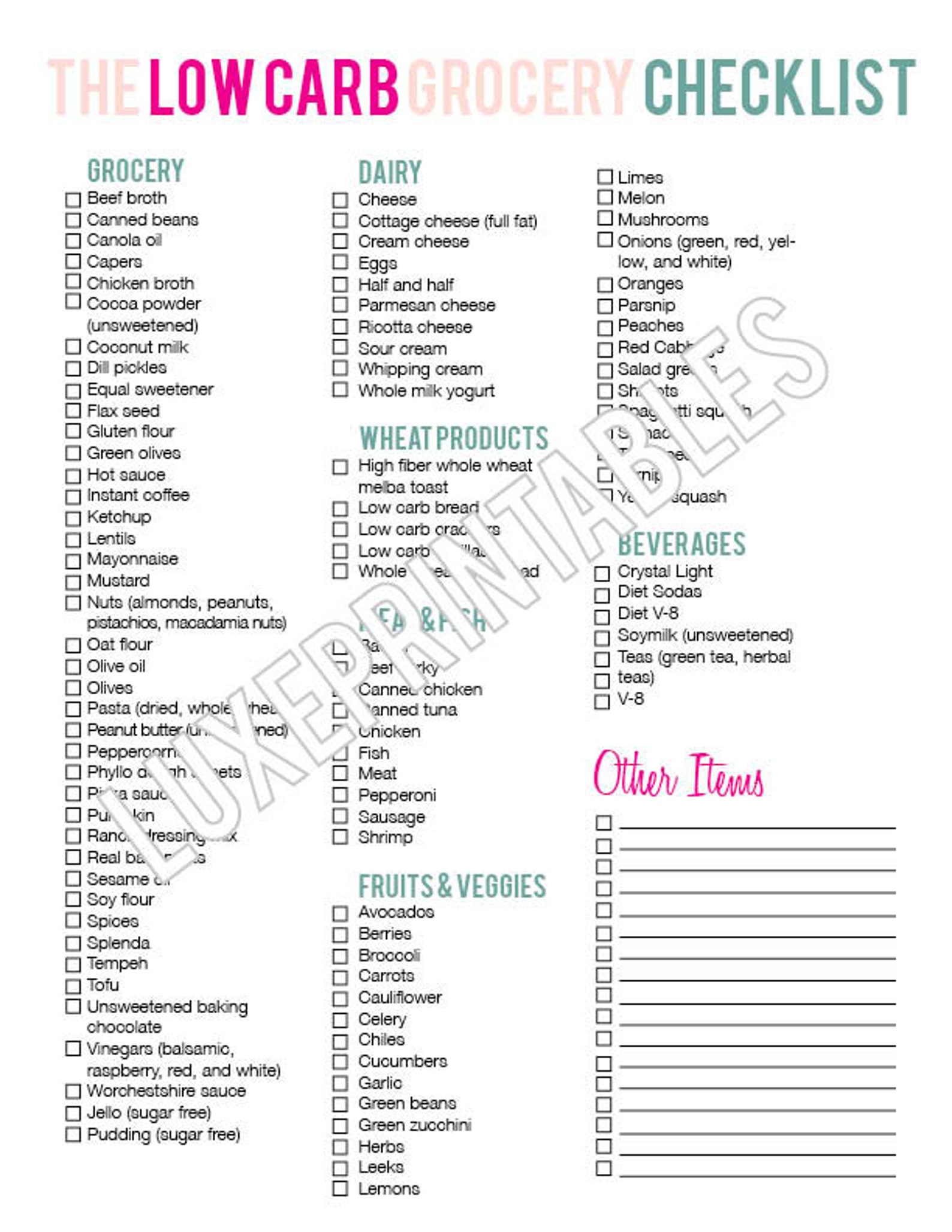 Low Carb Diet Grocery Shopping Checklist PDF Printable Etsy Low Carb Diet Grocery Shopping Checklist PDF Printable Etsy