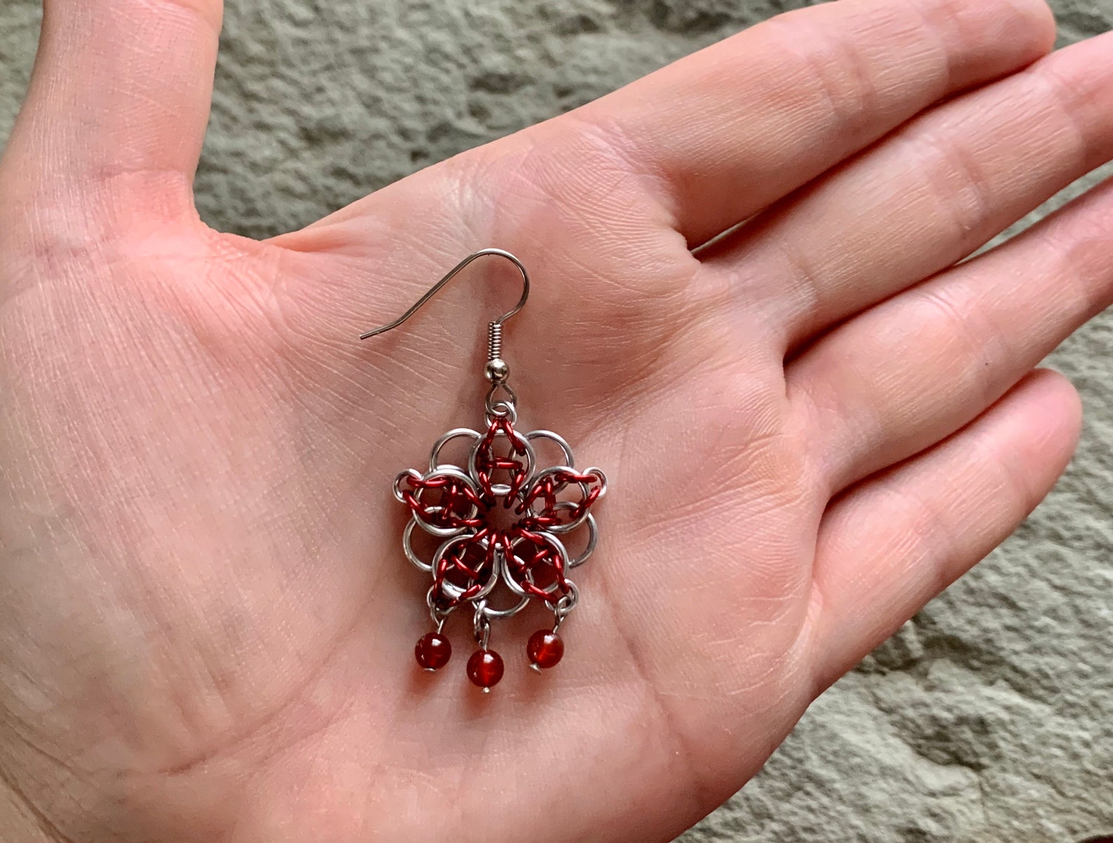 Red Celtic Star Chainmail Earrings Red Agate Beaded - Etsy