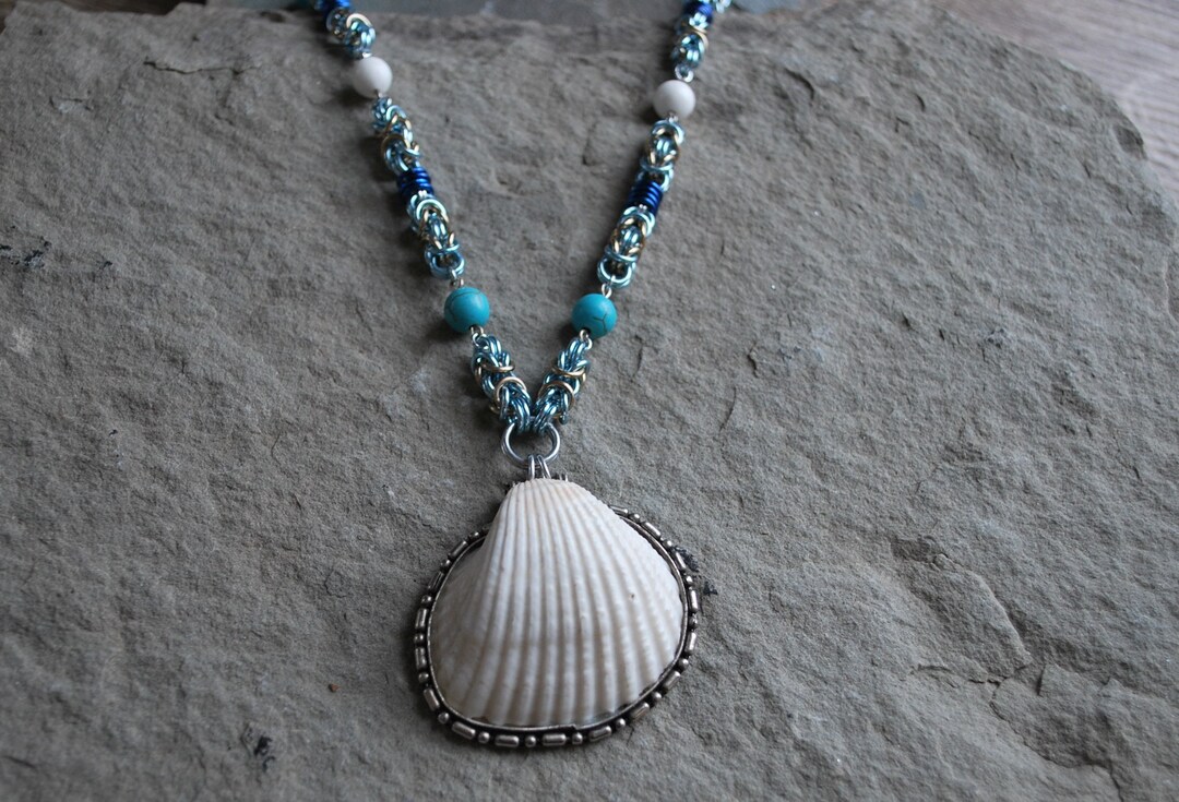 Seashell Beach Necklace, Nautical Jewelry Set, Turquoise Seashell ...