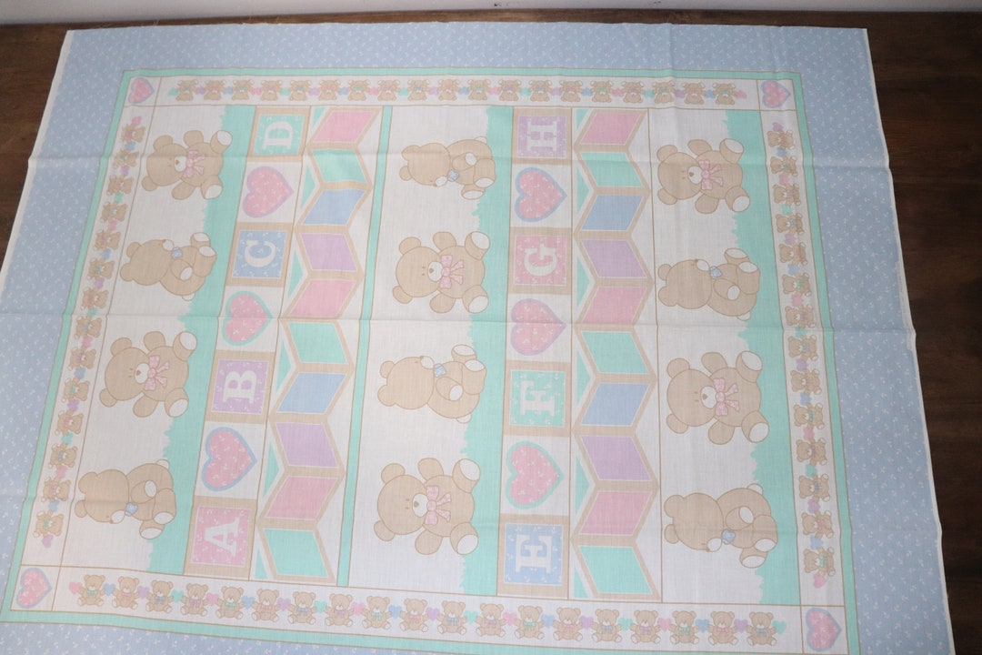 Pastel Alphabet Blocks Baby Panel Quilt Topper Teddy Bear Heart Blue - Etsy
