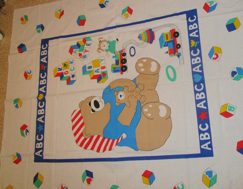Teddy Bear Abc Blocks Toys Grid Fabric Panel Quilt Topper Colorful ...