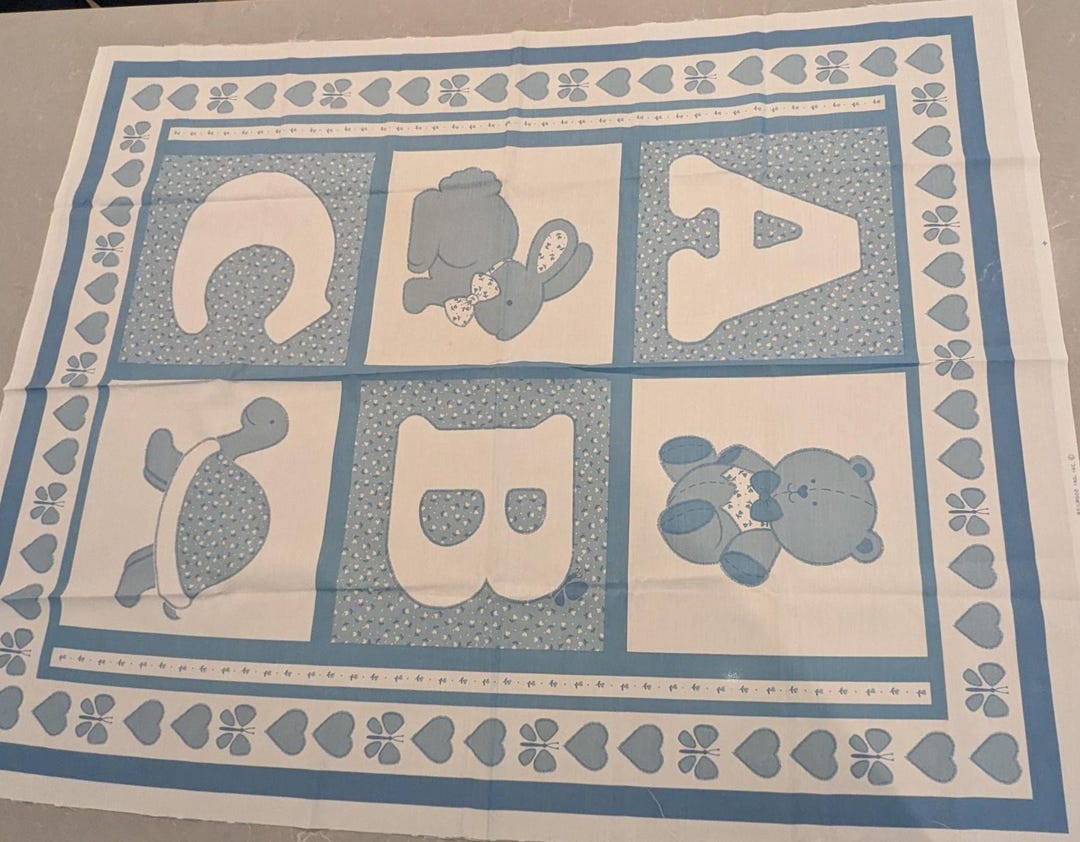 Blue Abc DEFECT Alphabet Blocks Baby Panel Quilt Topper Teddy Bear ...
