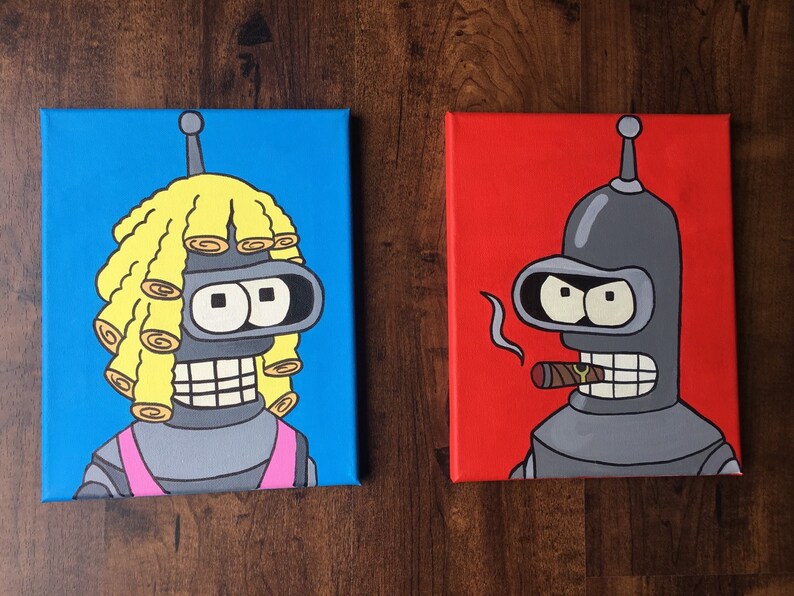 Futurama Cigar Smoking Angry Bender Hand Painted Painting | Etsy