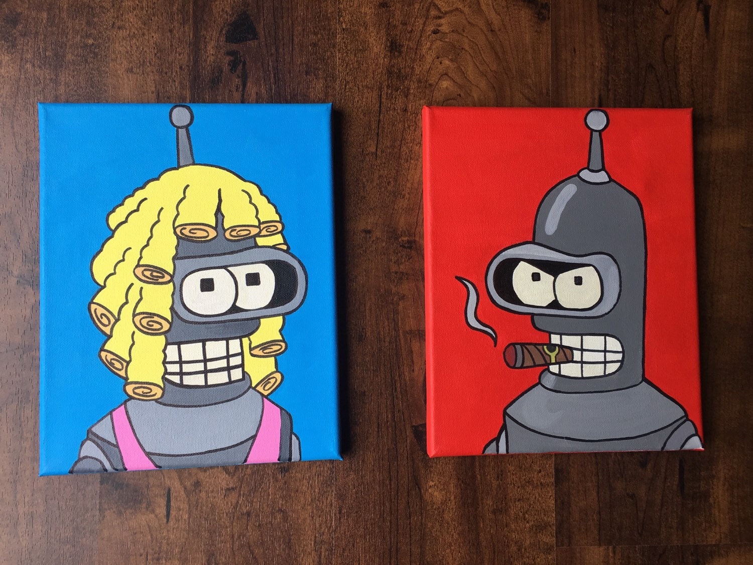 Futurama Cigar Smoking Angry Bender - Pintura pintada a mano - Arte en ...