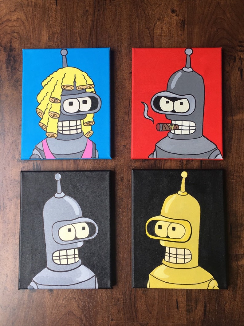 Futurama Cigar Smoking Angry Bender Hand Painted Painting | Etsy