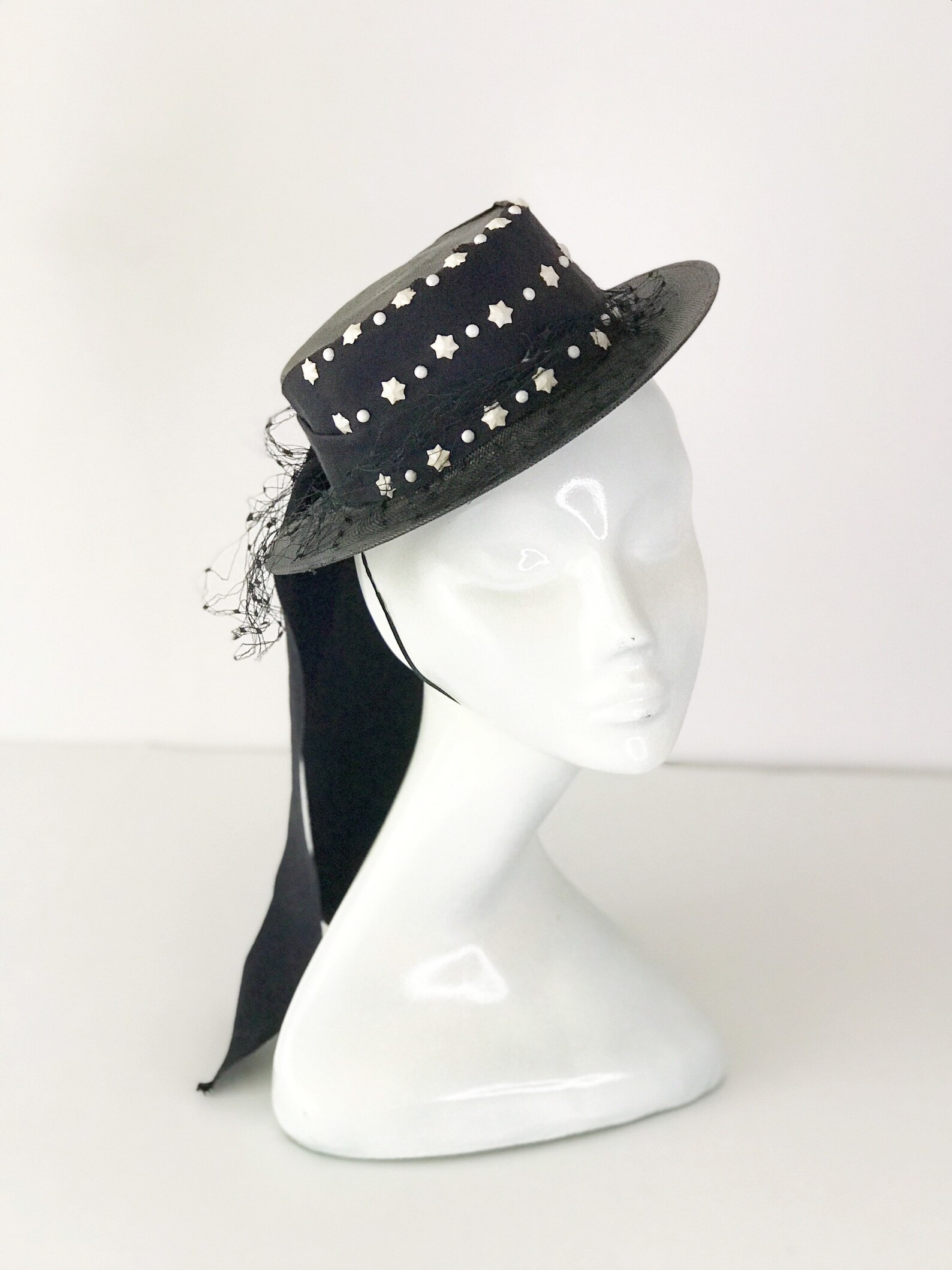 Vintage 1940s Straw Sailor Hat with Star Studs Patriotic | Etsy