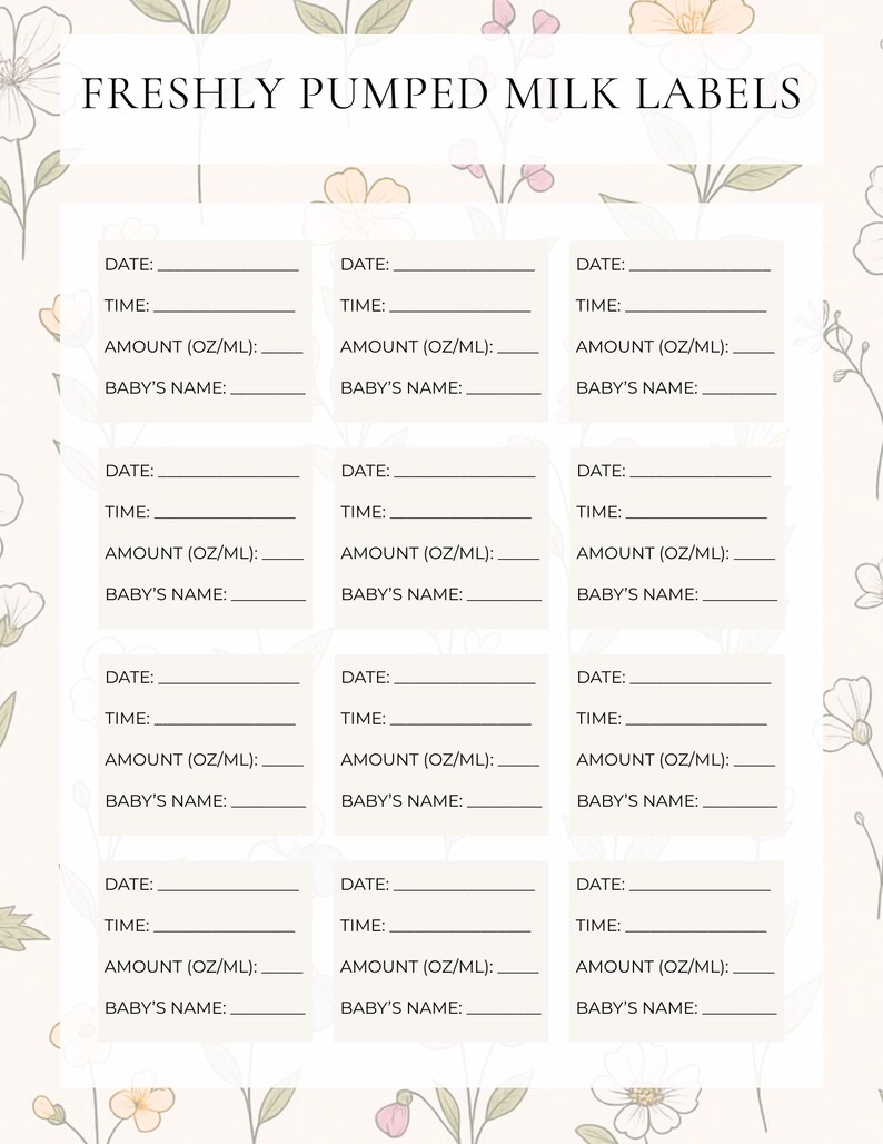 Breast Milk Storage Labels Printable | Pumping Tracker (instant ...