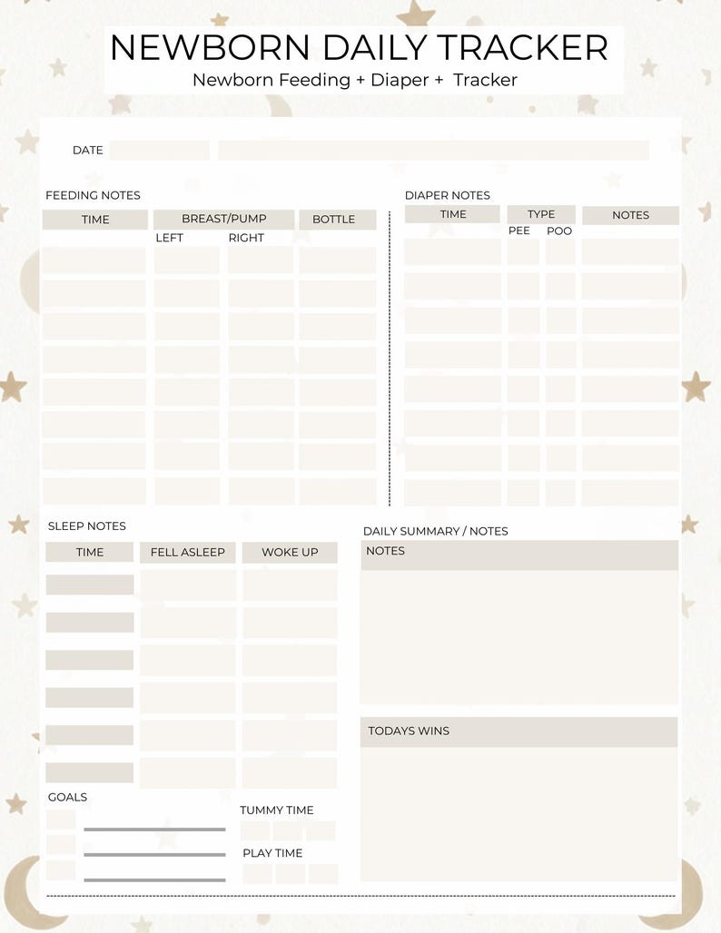 Newborn Daily Tracker Printable | Baby Feeding Sleep Diaper Log ...