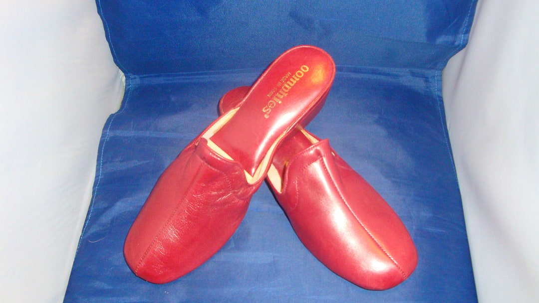 Vintage OOMPHIES Granada Cranberry Leather Slippers/house Shoe Size 8 ...