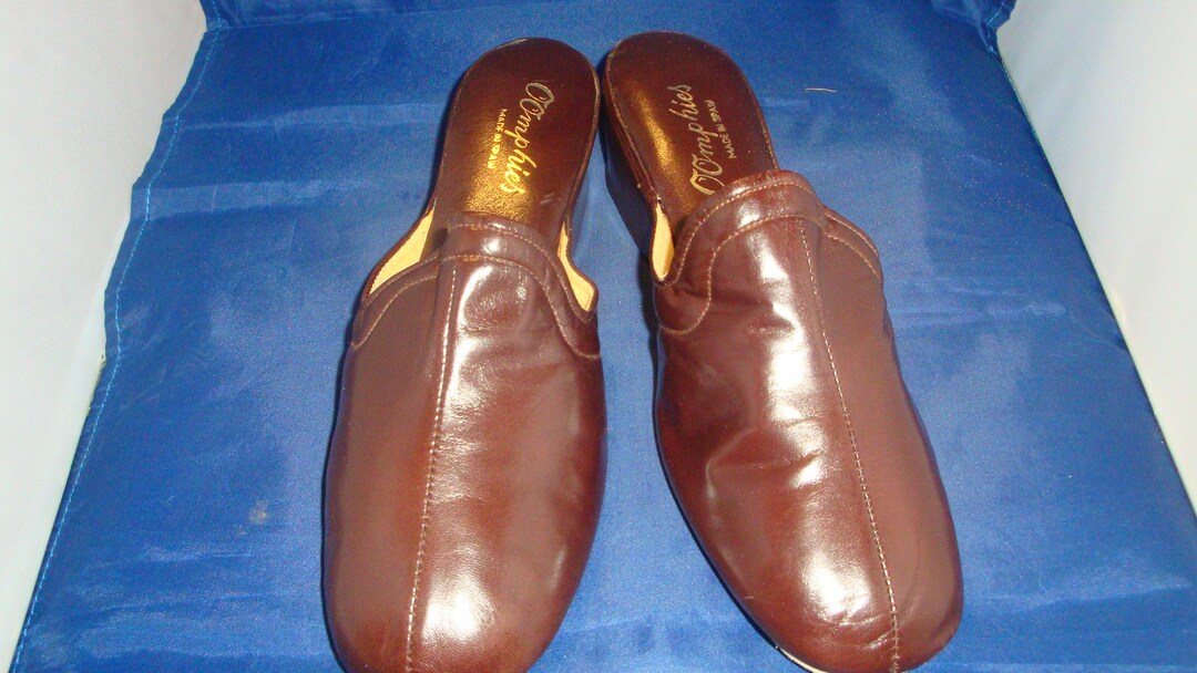 Vintage OOMPHIES Granada Dark Brown Leather Slippers/house Shoe Size 7 ...