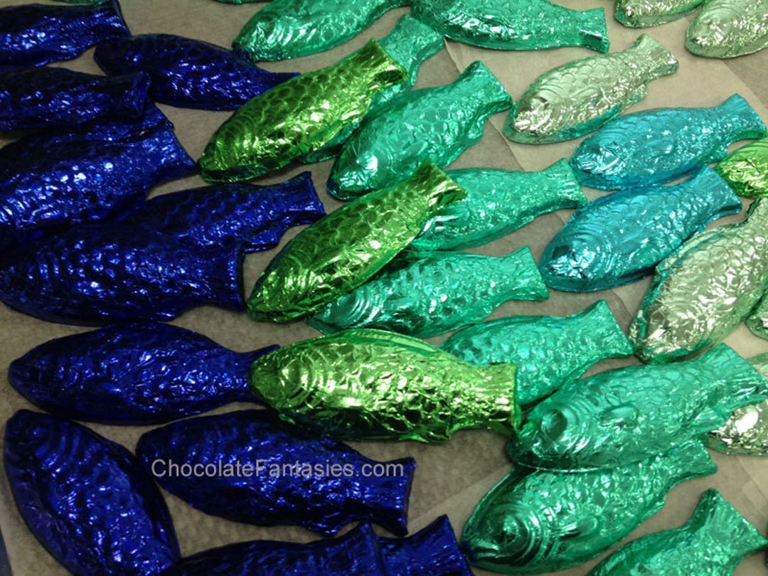 Large Foil Wrapped Chocolate Fish Favors, Set of Two in Poly Bag, Tied ...