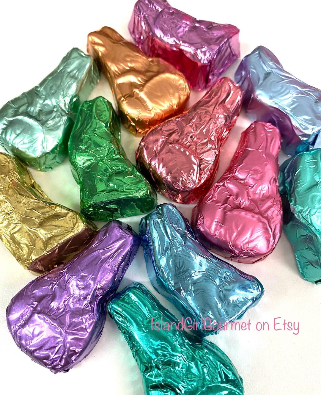 Foil Wrapped Little Chunky Chocolate Easter Bunny Rabbits, 1/2 Pound ...