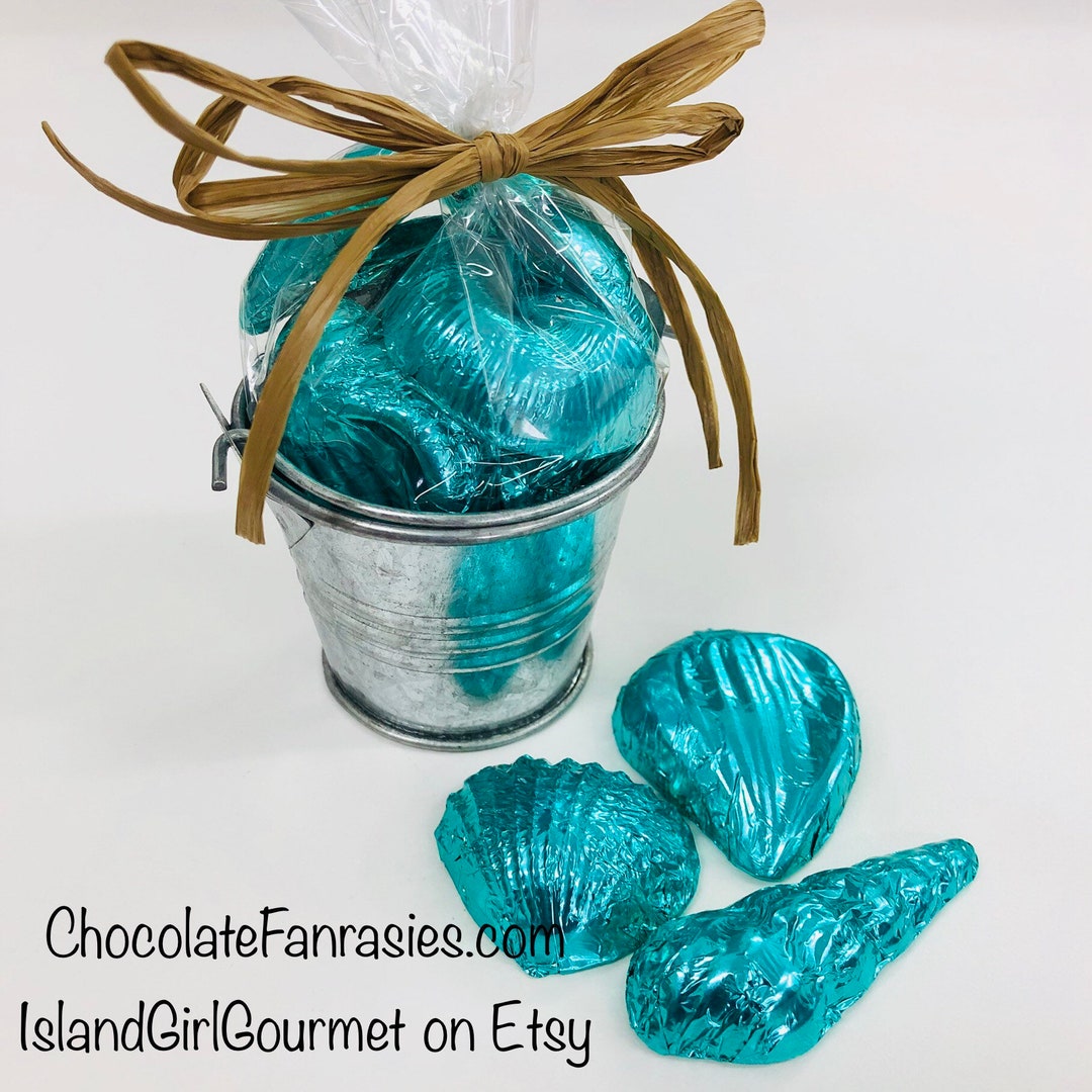 Mini Metal Beach Pail With Foil Wrapped Chocolate Seashells, 3 Ounces ...