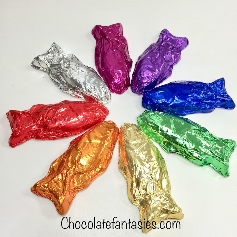 Foil Wrapped Medium Chocolate Fish 1 Pound Bulk Box Approx - Etsy