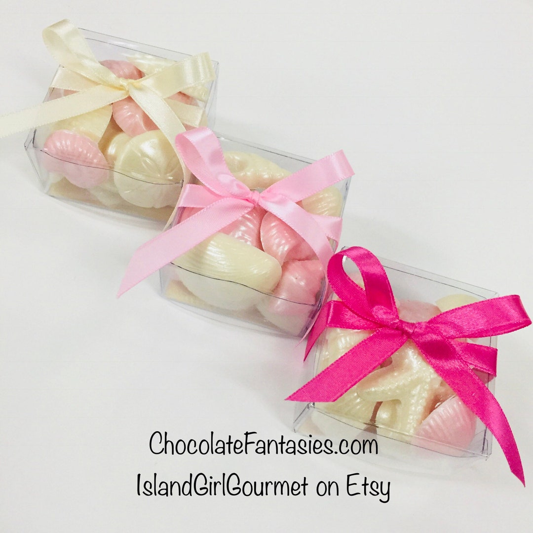 Chocolate Seashells Favor Box, 2.5 Oz., Any Color, Flavor & Ribbon ...