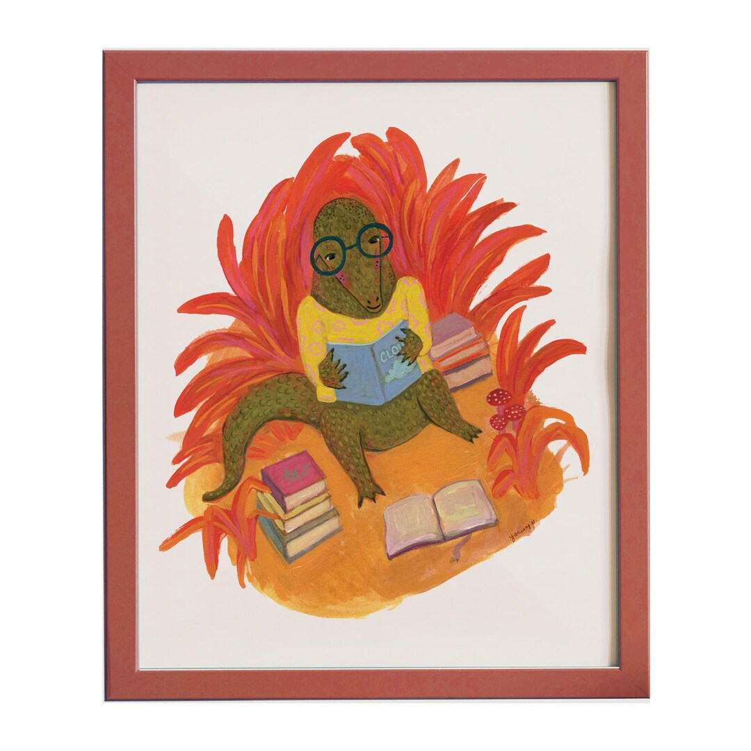 Alligator Reading - Archival Art Print - Etsy