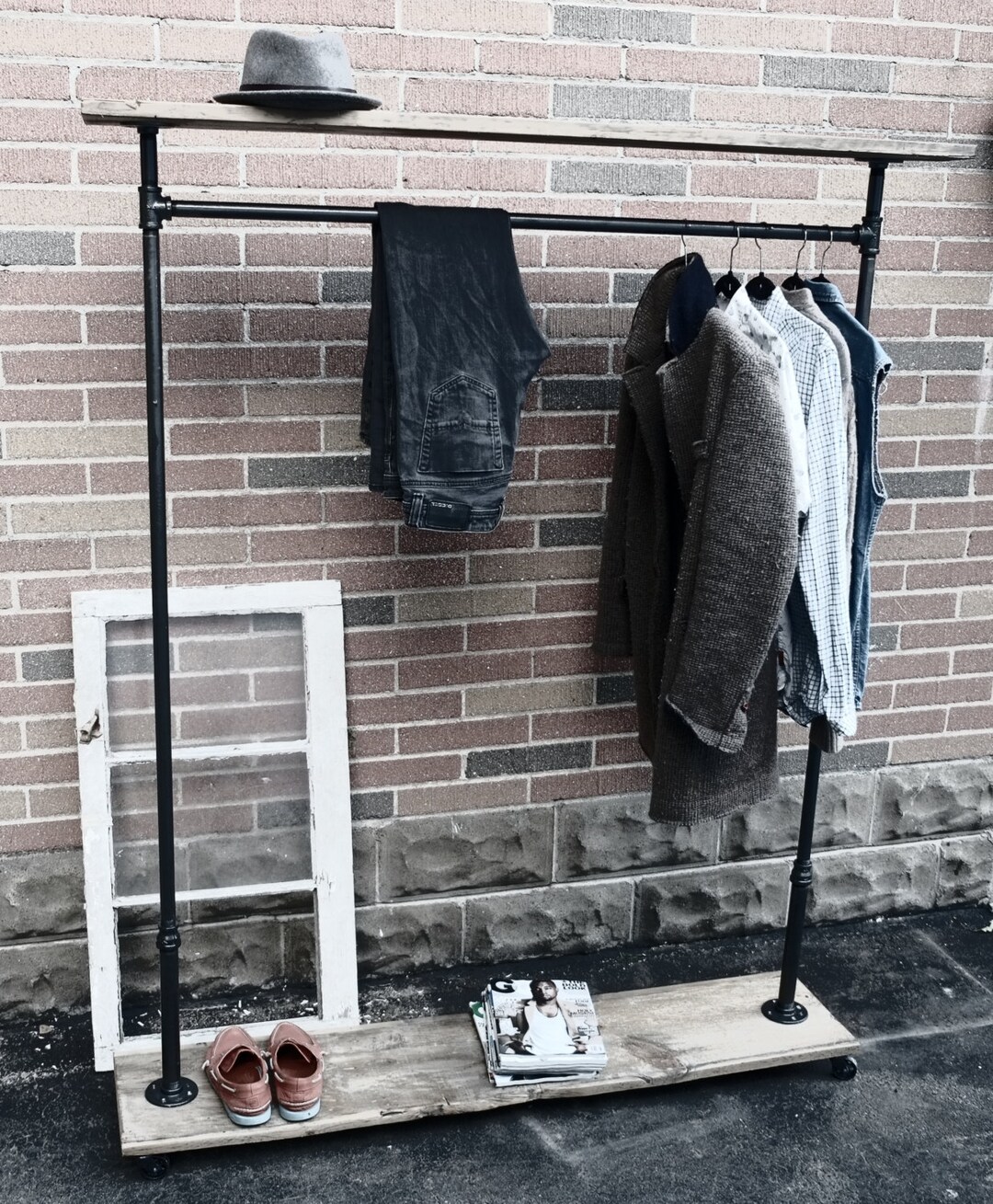 Iron Pipe Rack W/top and Bottom Barnboard Shelves - Etsy