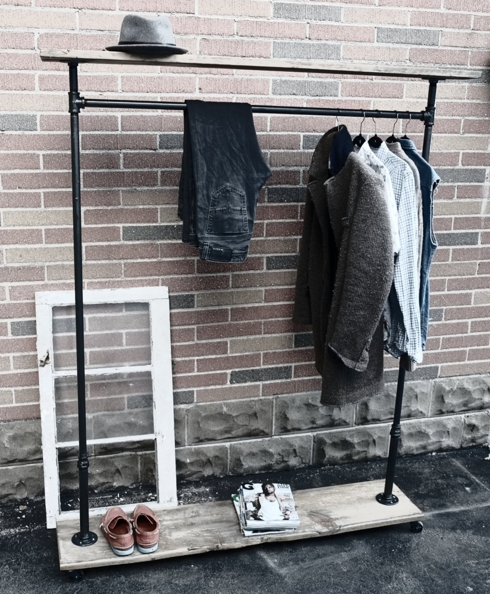 Iron Pipe Rack W/top and Bottom Barnboard Shelves - Etsy