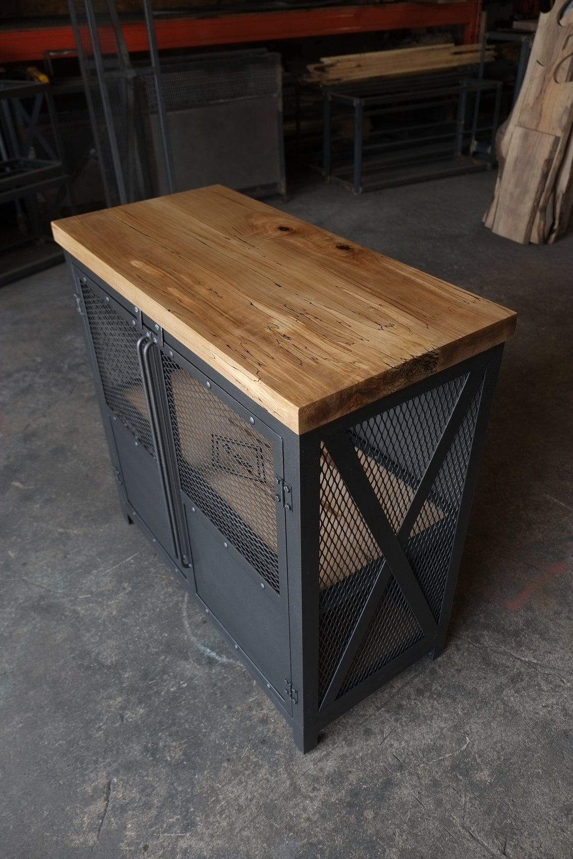 Upright Industrial Steel & Spalted Maple Record Stand/liqour | Etsy