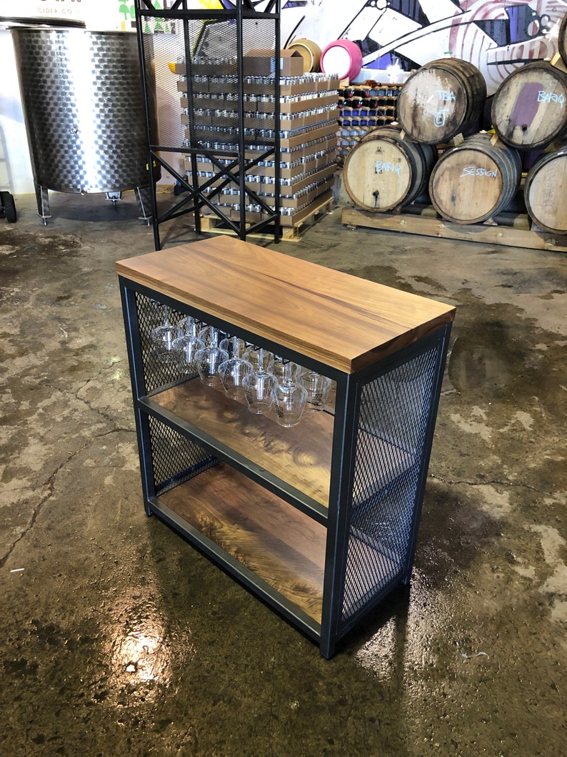 Steel and Walnut Bar/liquor Console W/stemmed Wineglass Racks - Etsy