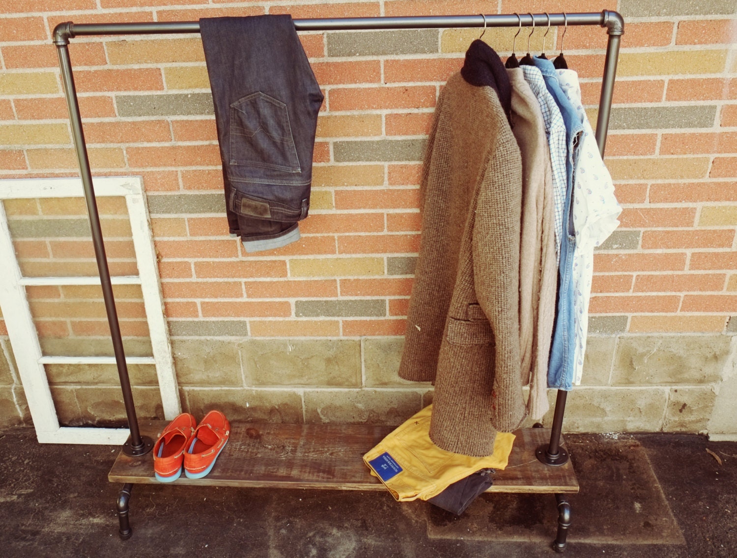 Steel Pipe Clothing Rack W/ Barnboard Plank - Etsy