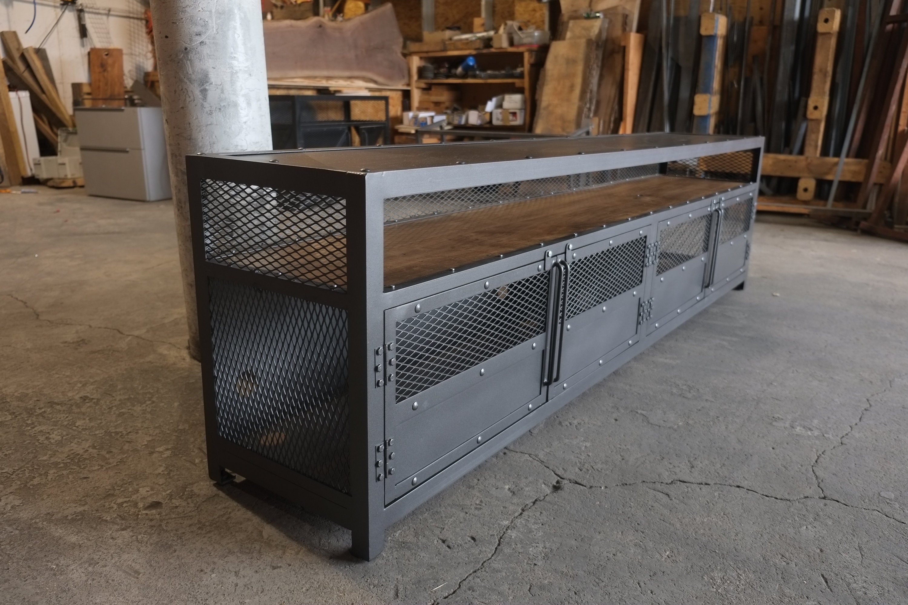 Modern Steel and Wood Industrial Media Console / Cabinet | Etsy