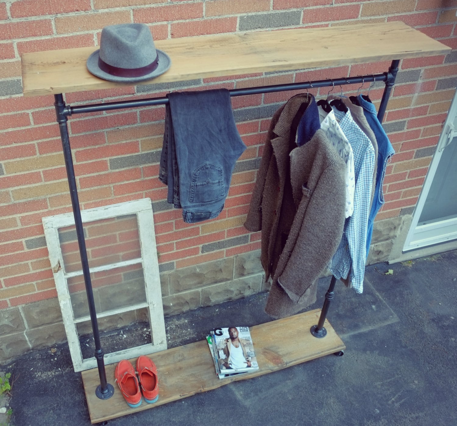 Iron Pipe Rack W/top and Bottom Barnboard Shelves - Etsy