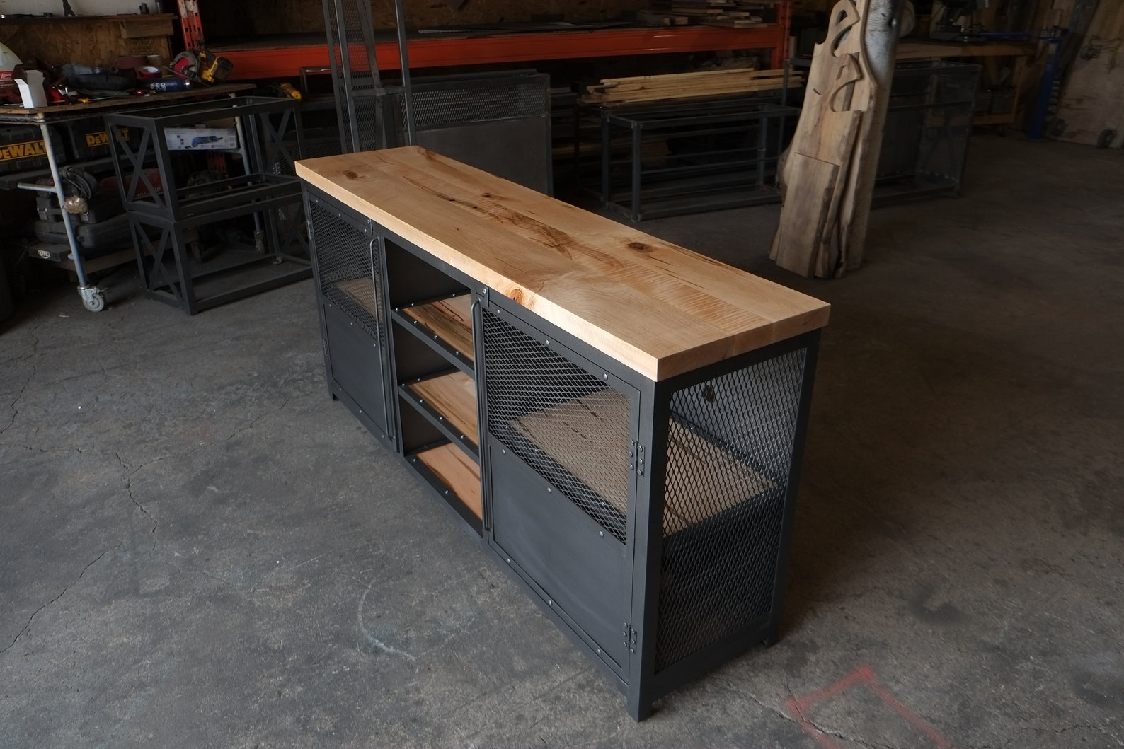 Industrial Steel and Wormy Maple Media Console/ Bar Cart/ - Etsy
