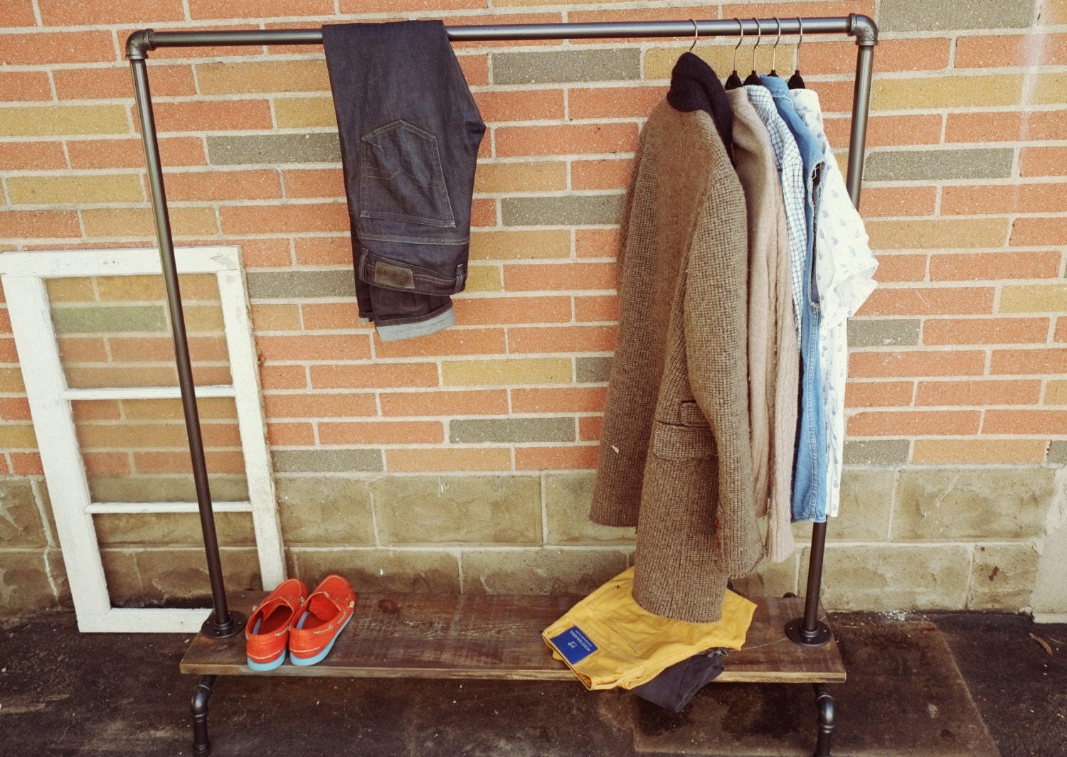 Steel Pipe Clothing Rack W/ Barnboard Plank - Etsy